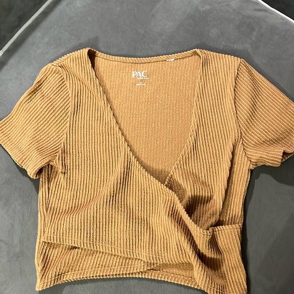 Pac care | Tops | Pac Cares Small Neck Ribbed Tan Shirt With Short ...